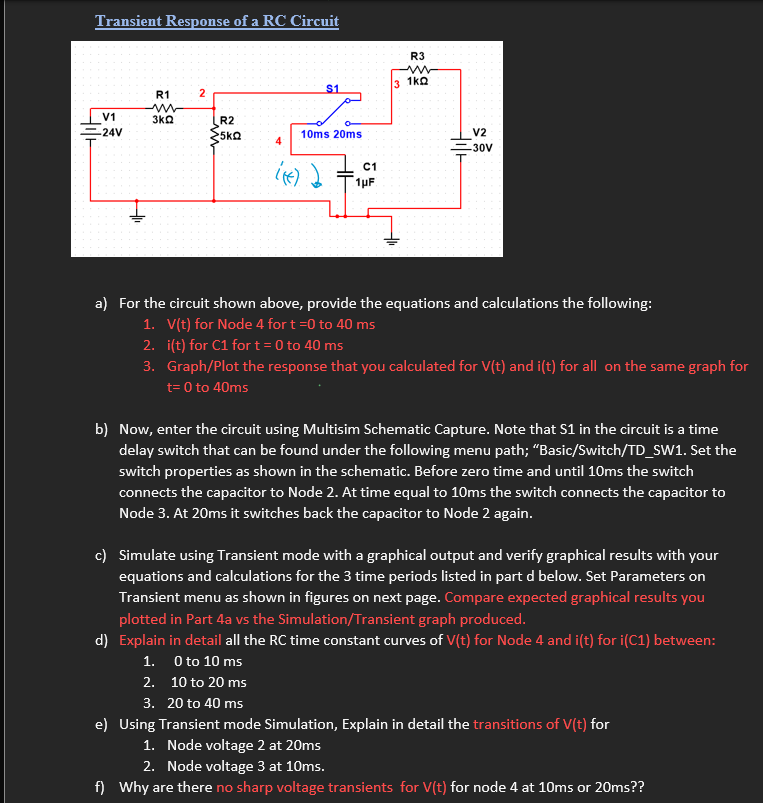 Transient Response of a RC Circuita) ﻿For the circuit | Chegg.com
