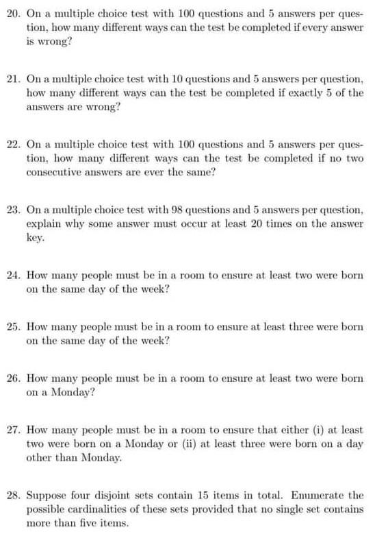 Solved 20. On a multiple choice test with 100 questions and | Chegg.com