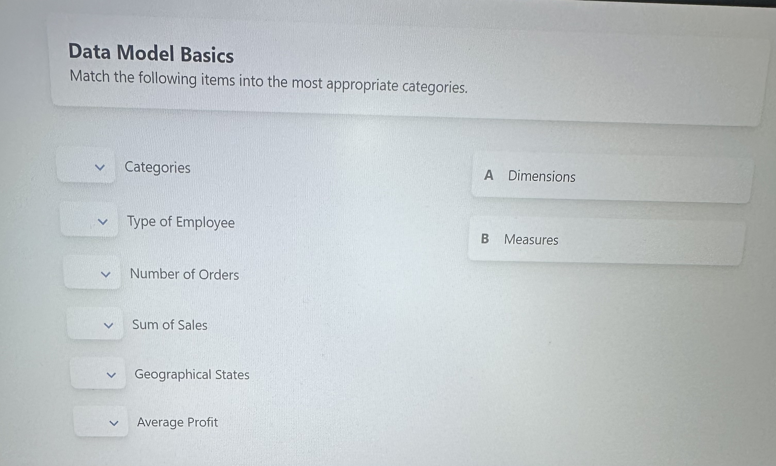 Solved Data Model BasicsMatch the following items into the | Chegg.com