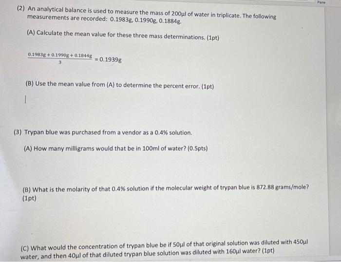 Solved Pane (2) An analytical balance is used to measure the | Chegg.com