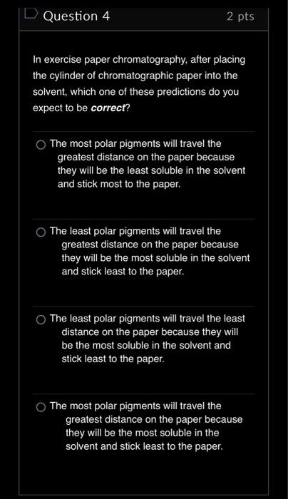 Solved In exercise paper chromatography, after placing the | Chegg.com