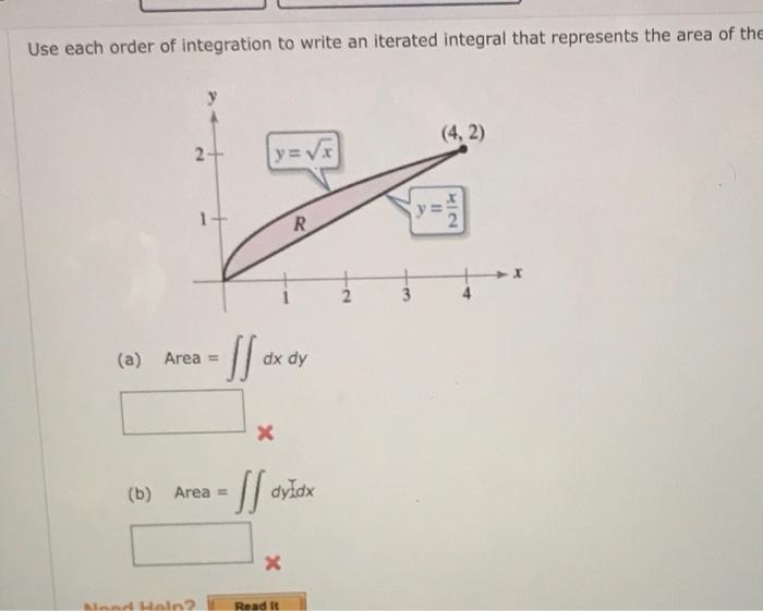Solved Use each order of integration to write an iterated | Chegg.com