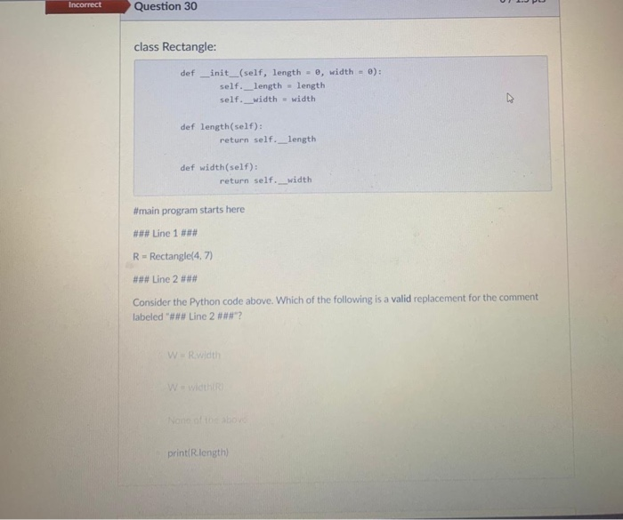 Solved Incorrect Question 30 Class Rectangle Def