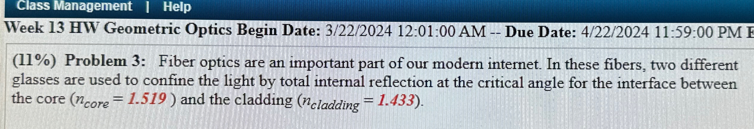 Solved Class Management I HelpWeek 13 ﻿HW Geometric Optics | Chegg.com
