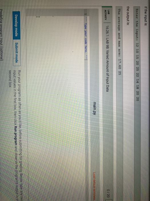 Solved 16.26 LAB 9B: Varied Amount of Input Data Overview | Chegg.com