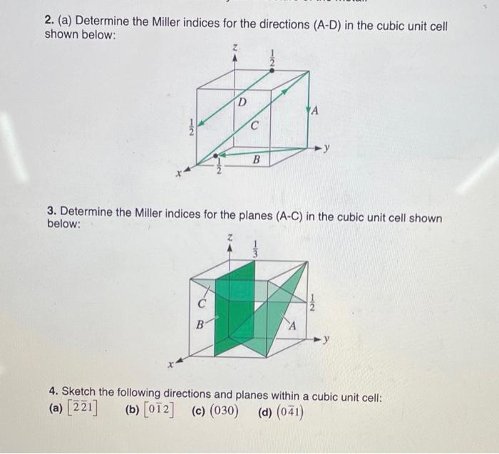 Solved 2. (a) Determine the Miller indices for the | Chegg.com