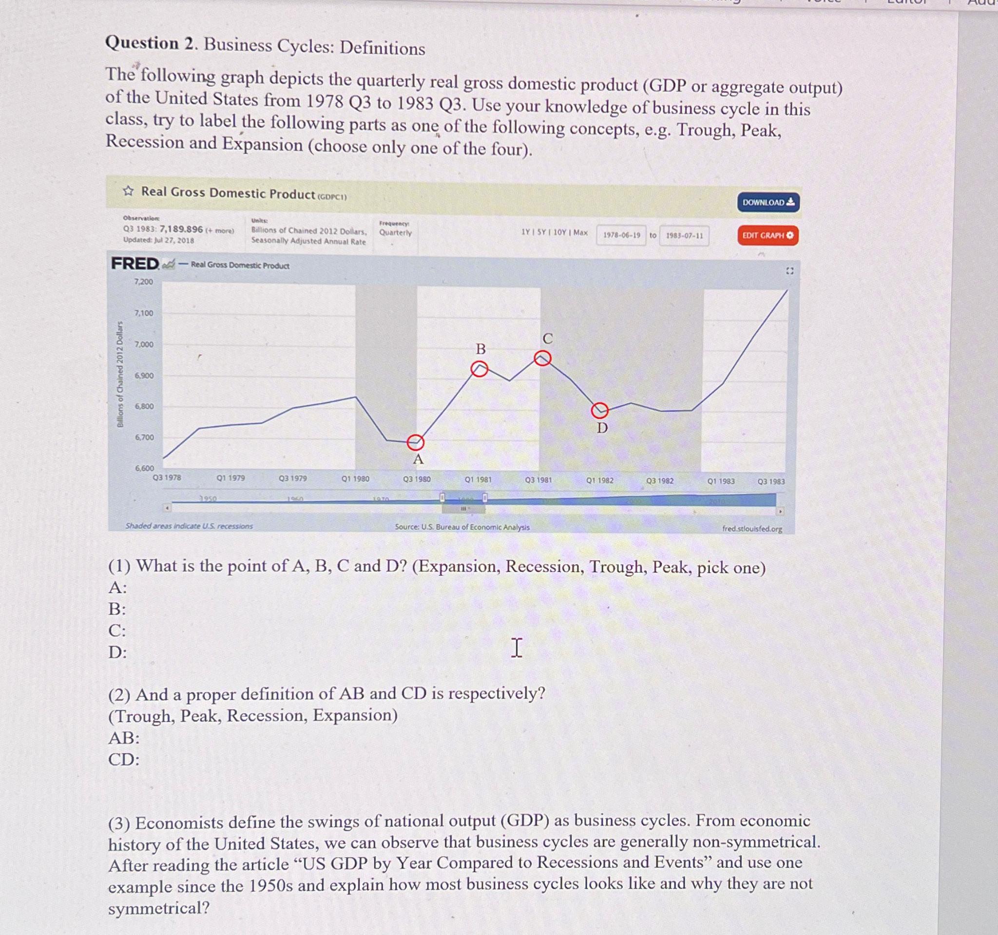Solved Question 2. ﻿Business Cycles: DefinitionsThe | Chegg.com