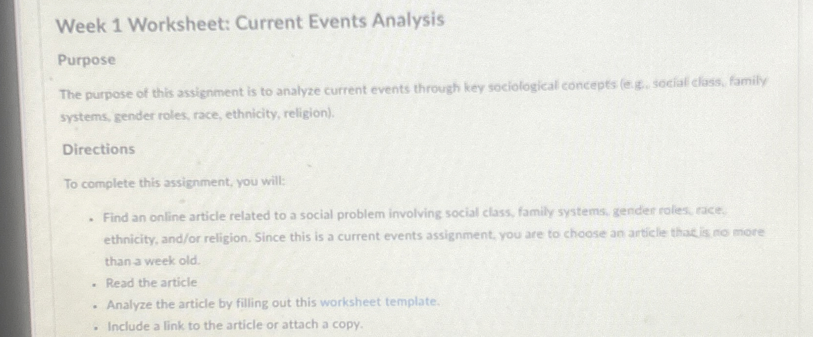 Solved Week 1 ﻿Worksheet: Current Events AnalysisPurposeThe | Chegg.com