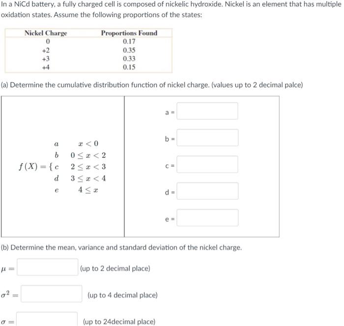 Solved In a NiCd battery, a fully charged cell is composed | Chegg.com