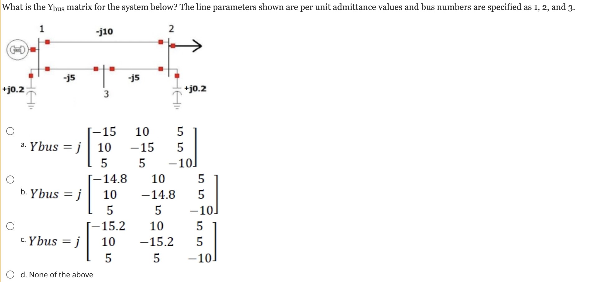 Solved What is the Ybus matrix for the system below? The | Chegg.com