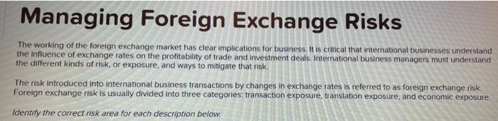 Solved Managing Foreign Exchange Risks Identify the correct | Chegg.com