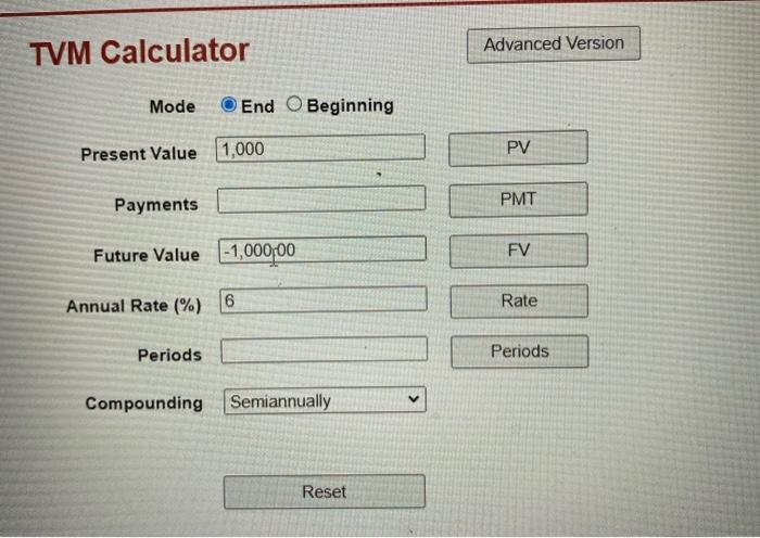 Solved TVM Calculator Advanced Version Mode End O Beginning | Chegg.com