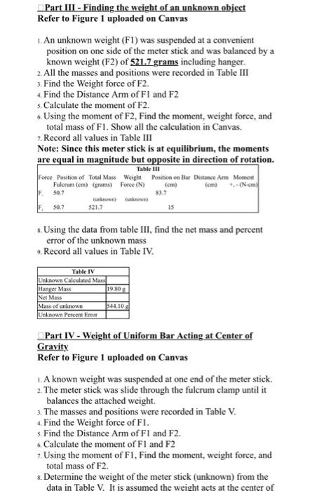 Solved Part III - Finding the weight of an unknown object | Chegg.com