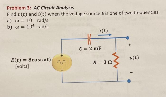 Solved Problem 3: AC Circuit Analysis Find v(t) and i(t) | Chegg.com