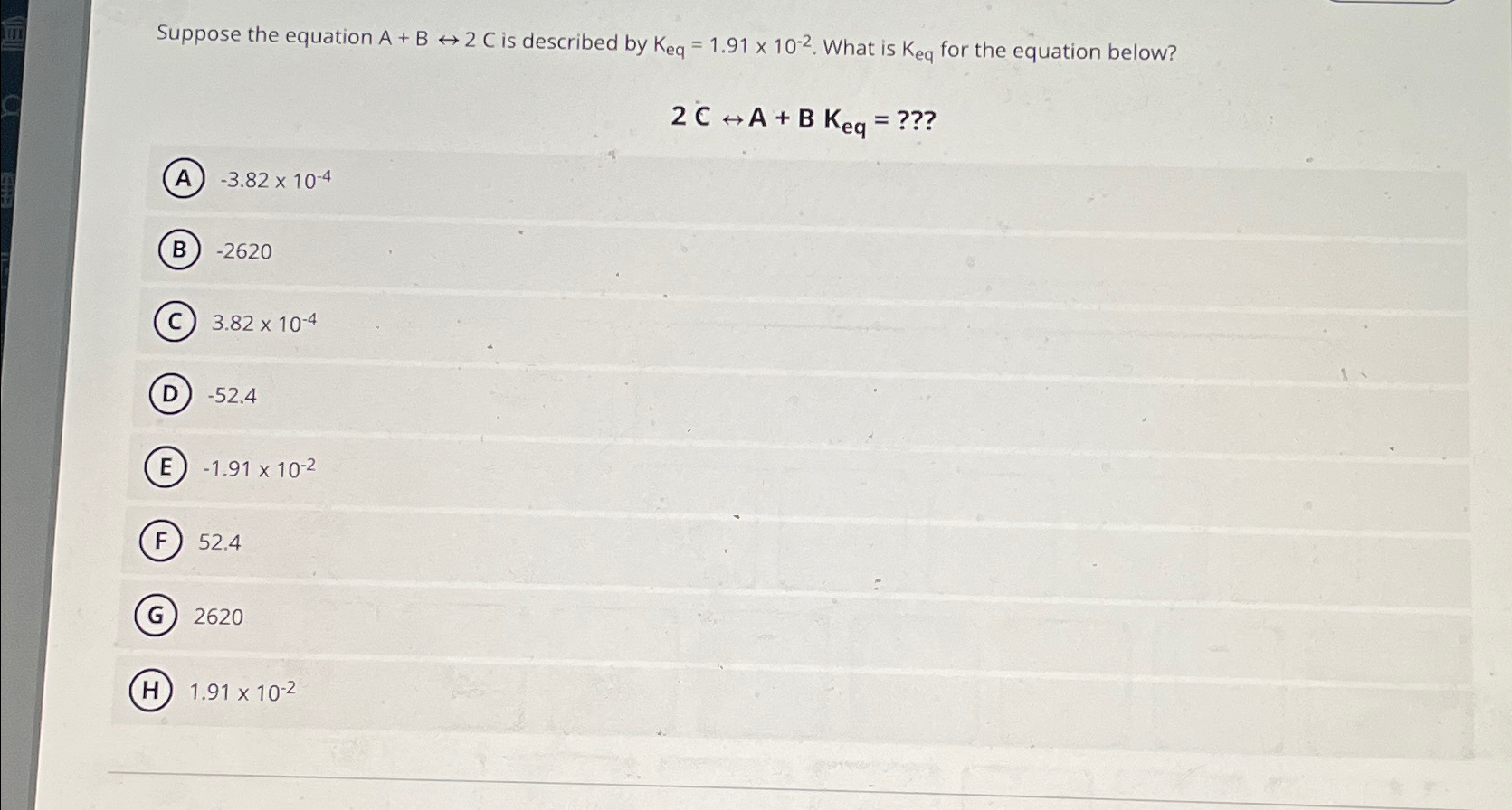 Solved Suppose the equation A+Bharr2C ﻿is described by | Chegg.com