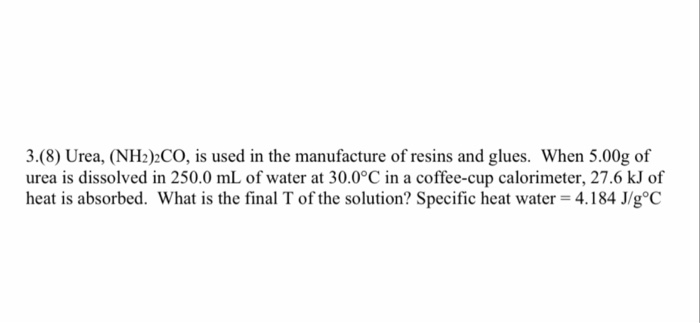 Solved 3.(8) Urea, (NH2)2CO, is used in the manufacture of | Chegg.com