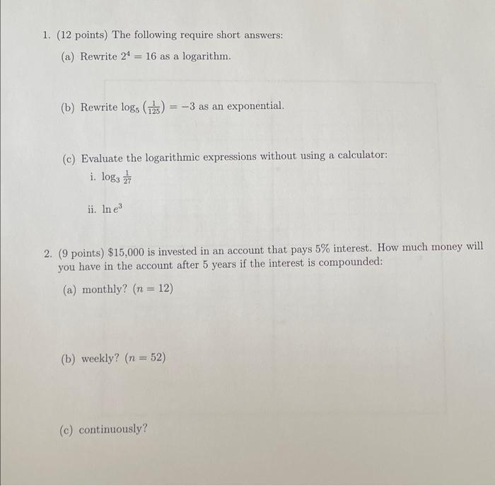 Solved 1. (12 points) The following require short answers: | Chegg.com