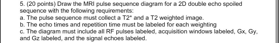 Solved 5. (20 points) Draw the MRI pulse sequence diagram | Chegg.com