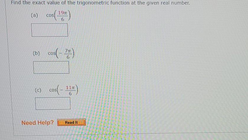 Solved Find the exact value of the trigonometric function at | Chegg.com
