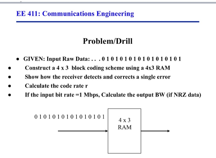 EE 411: Communications Engineering Problem/Drill • | Chegg.com