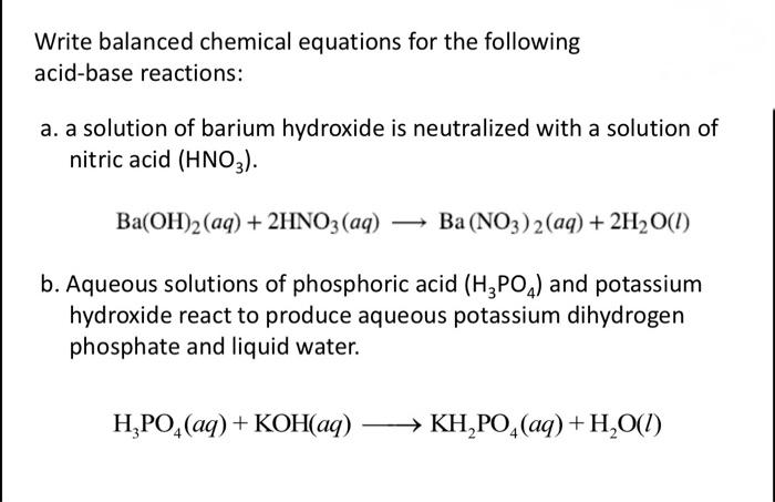 Solved Write balanced chemical equations for the following | Chegg.com