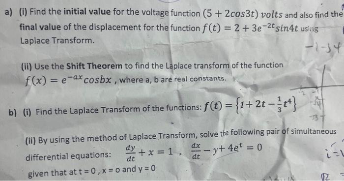 a) (i) Find the initial value for the voltage | Chegg.com