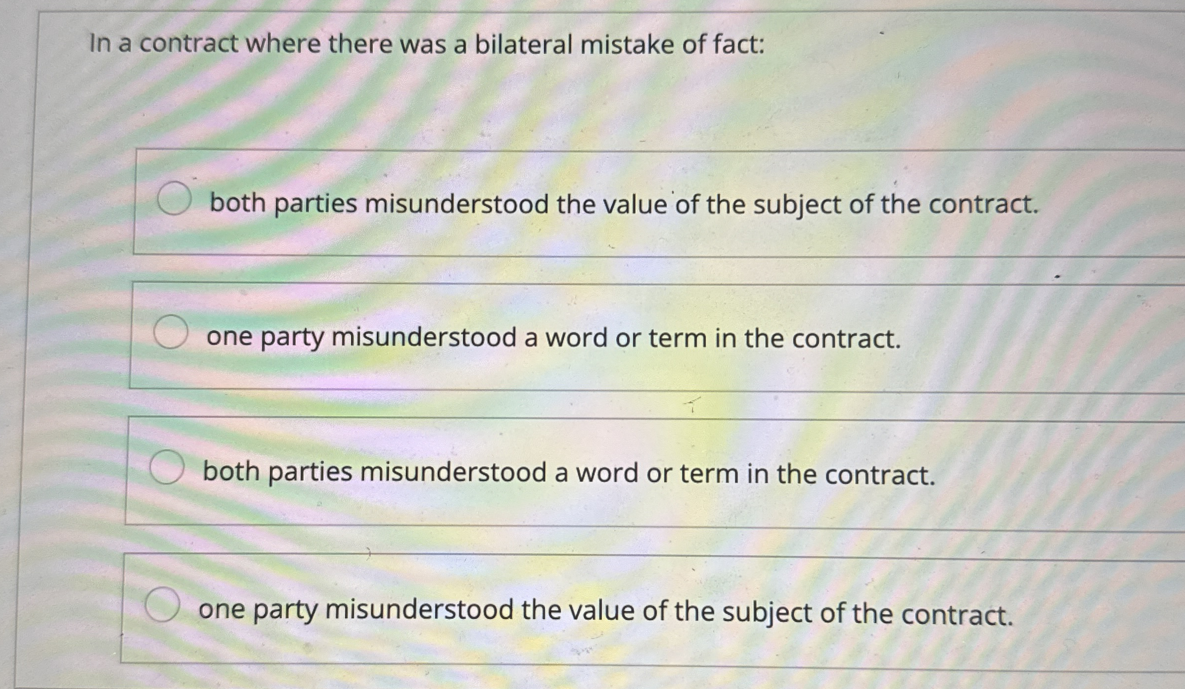 Solved In a contract where there was a bilateral mistake of | Chegg.com
