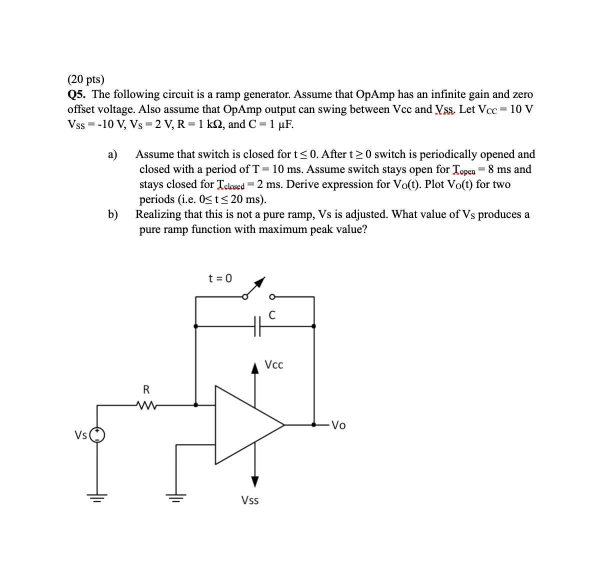 Solved (20pts)Q5. ﻿The following circuit is a ramp | Chegg.com