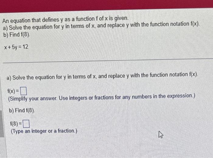 Solved An equation that defines y as a function f of x is | Chegg.com