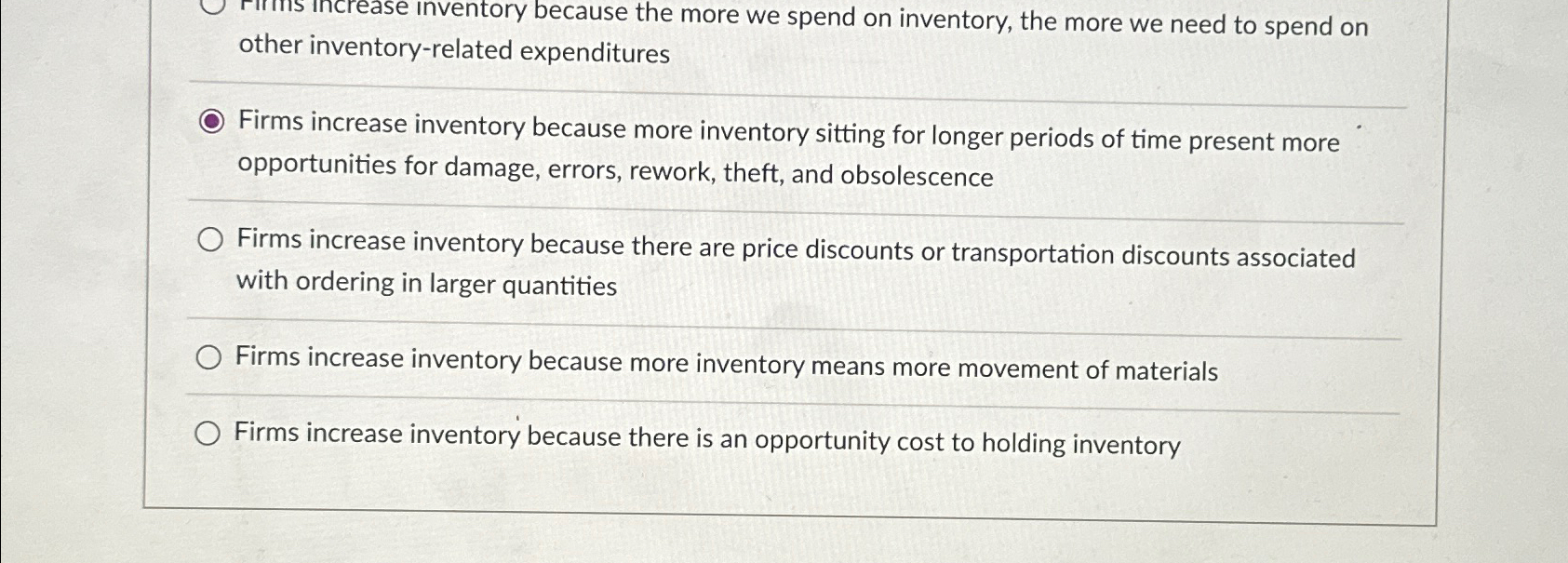 Solved ncrease inventory because the more we spend on | Chegg.com