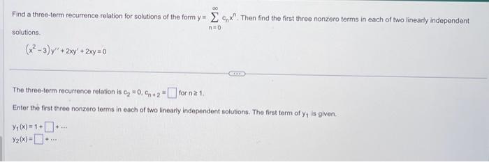 Solved Find A Three Term Recurrence Relation For Solutions
