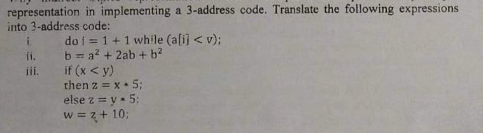 Solved Representation In Implementing A 3 Address Code