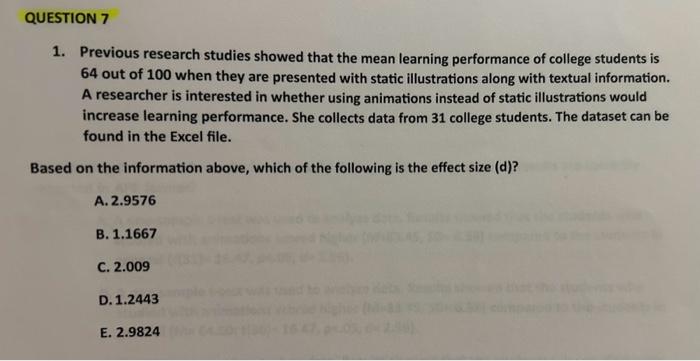 Solved 1. Previous research studies showed that the mean | Chegg.com