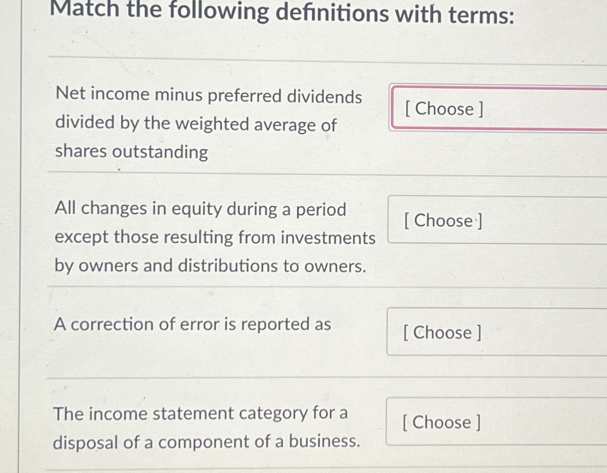 Solved Match the following definitions with terms:q,Net | Chegg.com