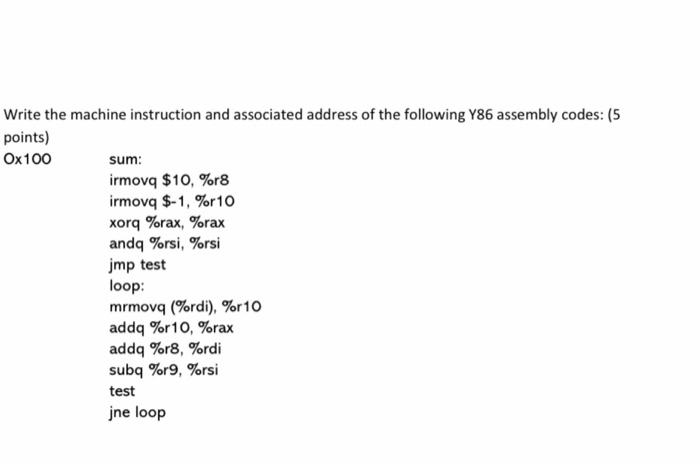 Write the machine instruction and associated address | Chegg.com