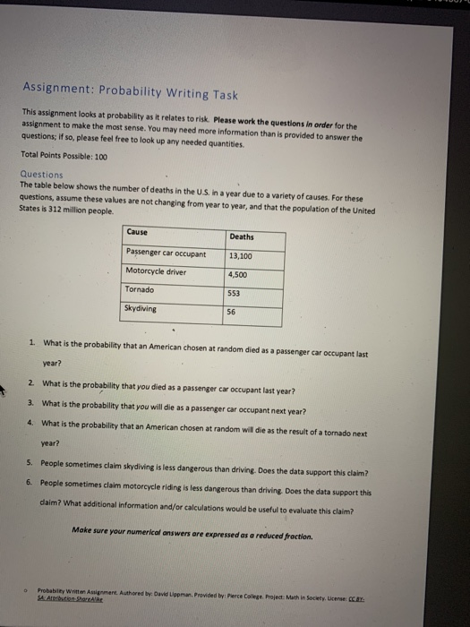Solved Assignment: Probability Writing Task This assignment | Chegg.com