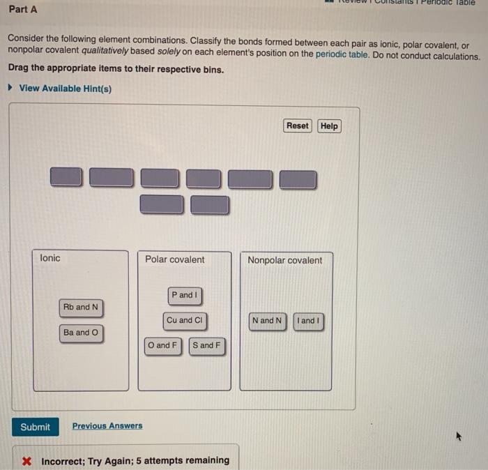 Solved dic Table Part A Consider the following element | Chegg.com