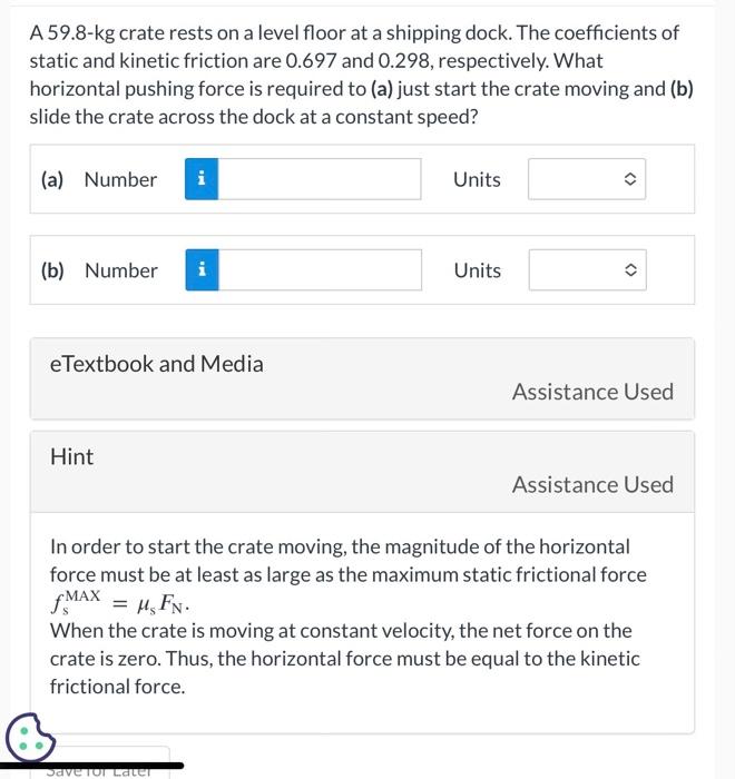 Solved A 59.8-kg crate rests on a level floor at a shipping | Chegg.com