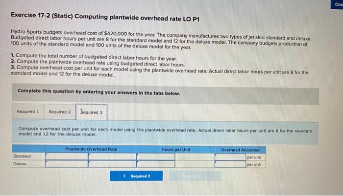 Solved Exercise 17-2 (Static) Computing plantwide overhead | Chegg.com