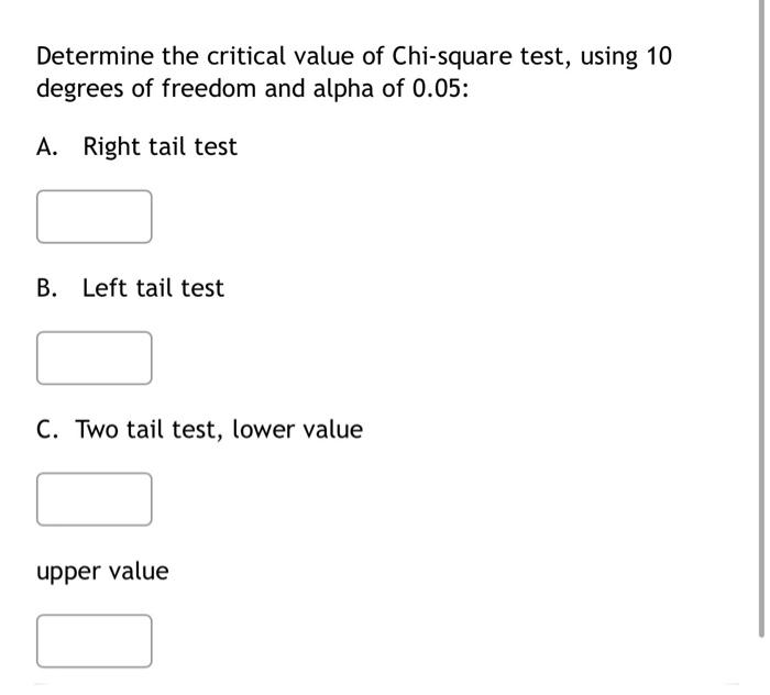 Solved Determine the critical value of Chi-square test, | Chegg.com