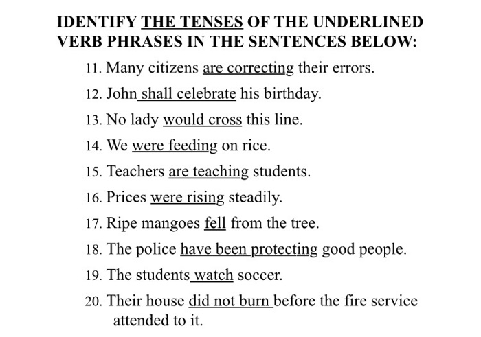Solved IDENTIFY THE TENSES OF THE UNDERLINED VERB PHRASES IN | Chegg.com