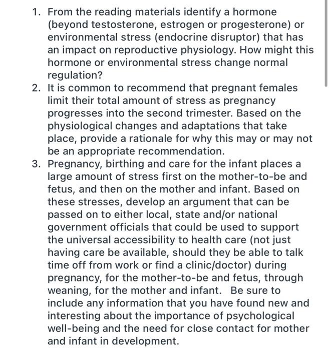 Solved 1. From the reading materials identify a hormone | Chegg.com