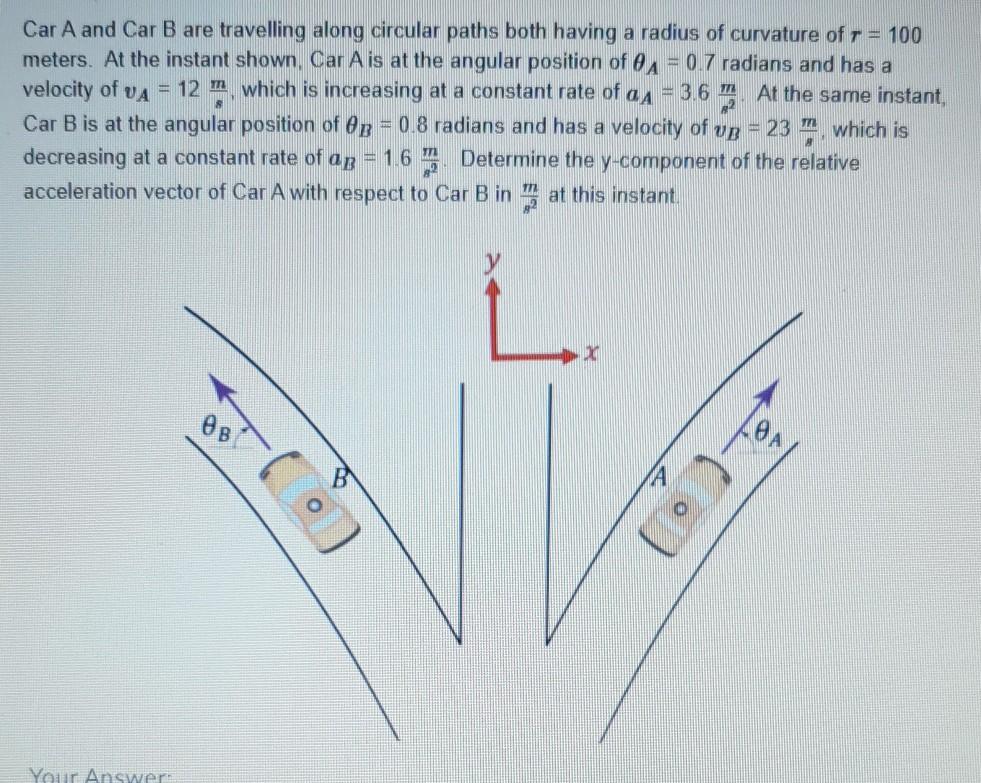 Solved Car A and Car B are travelling along circular paths | Chegg.com