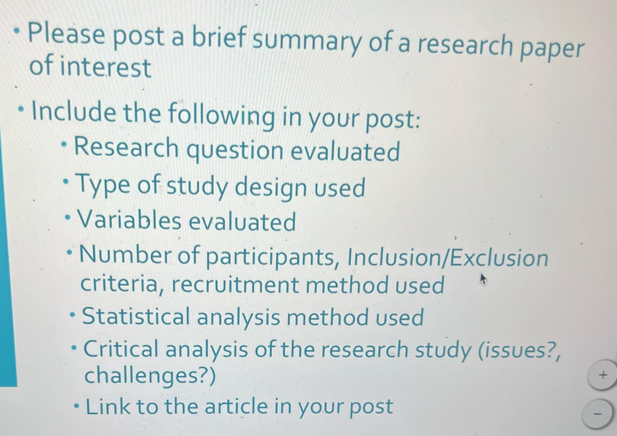 Solved Please post a brief summary of a research paper of | Chegg.com