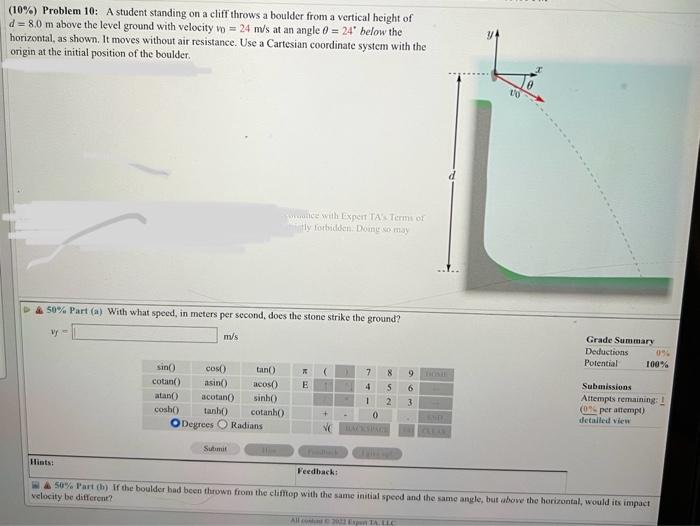 Solved (10\%) Problem 10: A student standing on a cliff | Chegg.com