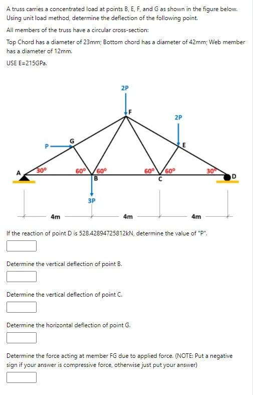 Solved A truss carries a concentrated load at points B, E, | Chegg.com