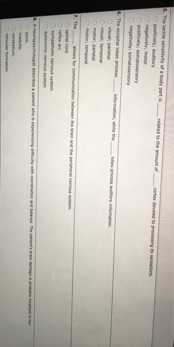 Solved related to the amount of cortex devoted to processing | Chegg.com