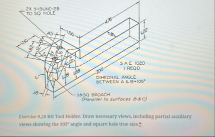 Exercise 9.26 ﻿RH Tool Holder. Draw necessary views, | Chegg.com