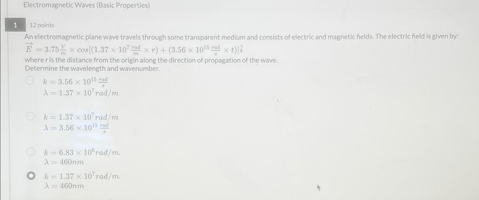 Solved Electromagnetic Waves (Basic Properties)1 12 | Chegg.com