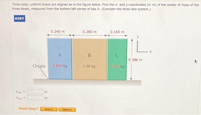 Solved Three solid, uniform boxes are aligned as in the | Chegg.com